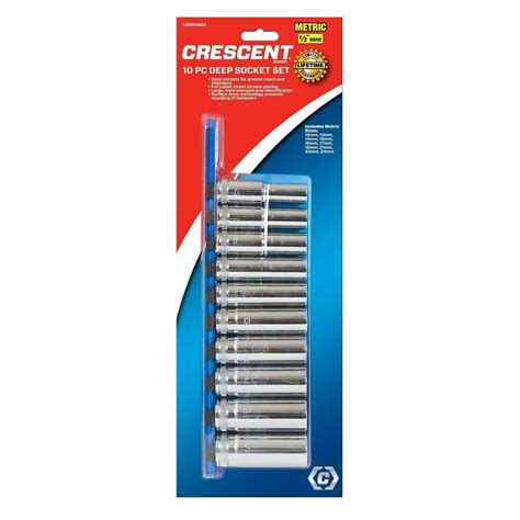 Crescent Csdr10m3 10 Piece 1 2 Square Drive 12 Point Deep Socket Set