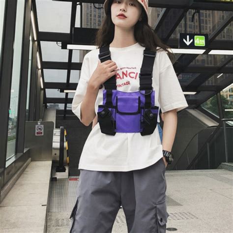 여성 남성 가슴 장비 가방 조절 가능한 허리 가방 멀티 포켓 조끼 힙합 스트리트웨어 기능성 전술 하네스 가슴 장비 팩등산가방