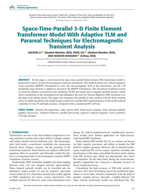 Pdf Space Time Parallel 3 D Finite Element Transformer Model With Adaptive Tlm And Parareal
