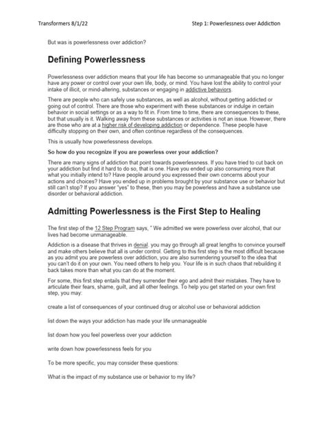 12 Steps Step 1 Powerlessness Pdf