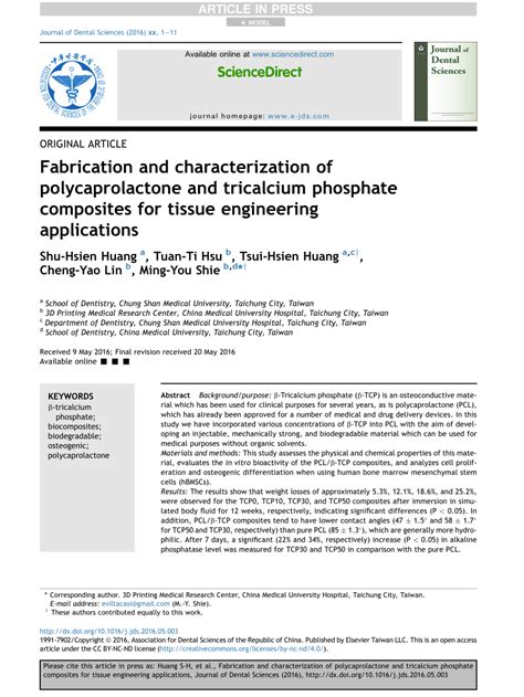 Pdf Fabrication And Characterization Of Polycaprolactone And Tricalcium Phosphate Composites