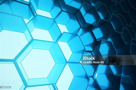 Abstract Blue Of Futuristic Surface Hexagon Pattern Hexagonal Honeycomb With Light Rays 3d