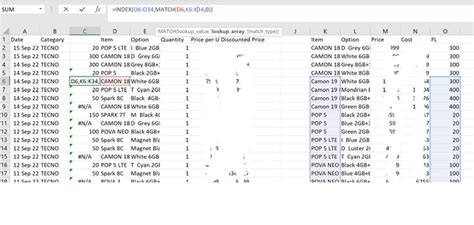 Why Does My Lookup Array Also Go Down When I Use Indexmatch Rexcel