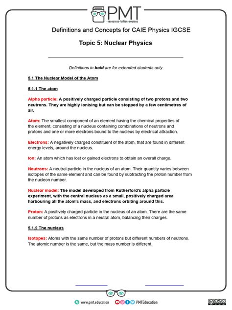 Definitions Topic 5 Nuclear Physics Caie Physics Igcse 2 Pdf Atomic Nucleus Atoms