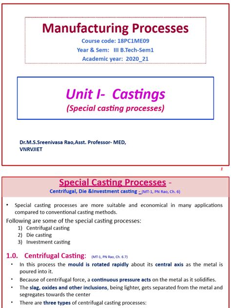 Unit 2 Mct Special Casting Processes Pdf Casting Building Materials