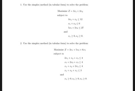 solved complete solution using the simplex tabular form