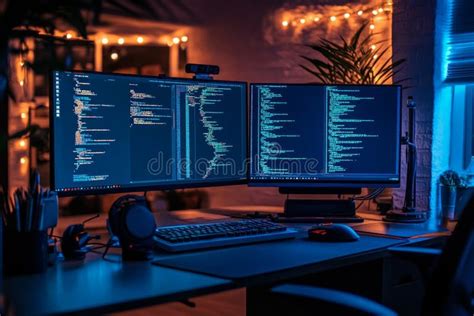 software development workspace with code on screen stock image image of program software