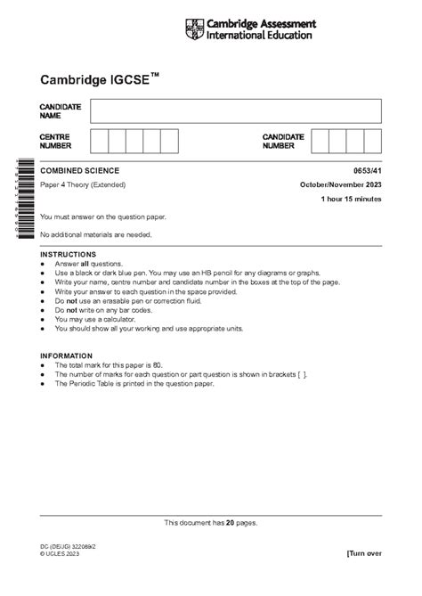 0653 W21 Ms 43 Igcse Past Papers Combined Science October November 2021 Mark Scheme Paper