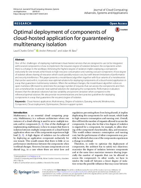 Pdf Deploying Cloud Components For Optimal Multitenancy Isolation