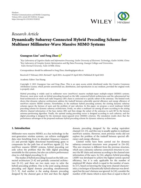 Pdf Dynamically Subarray Connected Hybrid Precoding Scheme For