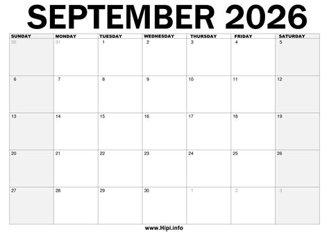 September 2026 Calendar Printable Free