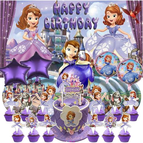Sofia Princess Supplies Plates Decoration Backdrop Banner Birthday Decor Tableware Fans Balloons