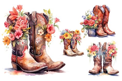 Western Boots With Flowers Watercolor Graphic By Sayedhasansaif04
