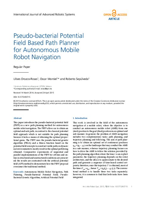 Pdf Pseudo Bacterial Potential Field Based Path Planner For Autonomous Mobile Robot Navigation