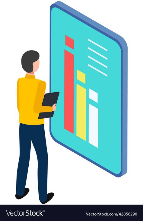 Man Analyses Digital Report With Data Statistical Vector Image
