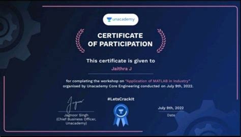Jaithra J On Linkedin Matlab Certification Certificate