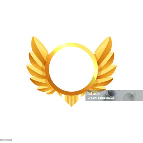 황금 둥근 프레임 메달 날개 플랫 스타일 벡터 일러스트 레이 션 1위에 대한 스톡 벡터 아트 및 기타 이미지 1위 경기