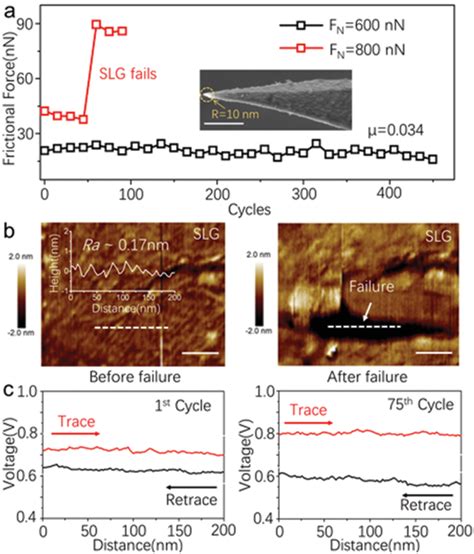 results of constant‐force scratch tests at the flat region of the slg