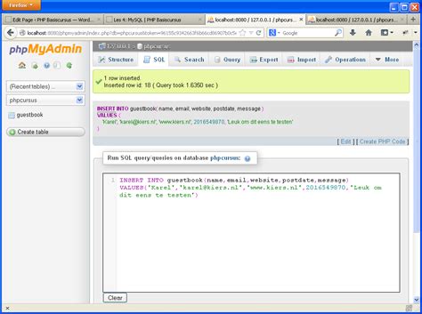 Les 4 Mysql Php Basiscursus
