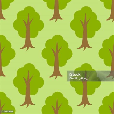 플랫 스타일의 만화 여름 나무와 귀여운 숲 원활한 패턴 우드 랜드 배경입니다 벡터 그림입니다 갈색에 대한 스톡 벡터 아트 및 기타 이미지 Istock