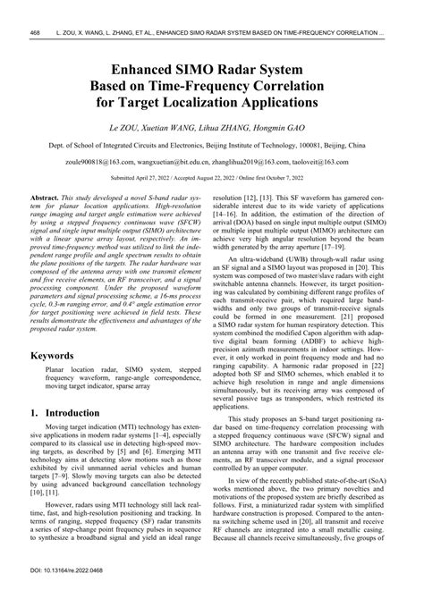 Pdf Enhanced Simo Radar System Based On Time Frequency Correlation For Target Localization