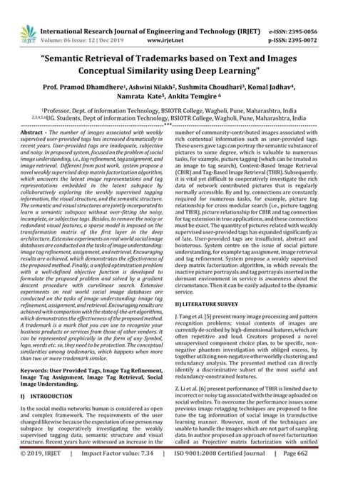 Irjet Semantic Retrieval Of Trademarks Based On Text And Images Conceptual Similarity Using