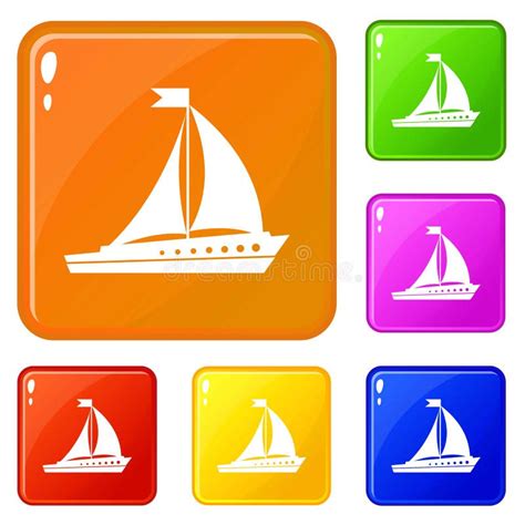 Les Ic Nes De Bateau De Navigation Ont Plac La Couleur De Vecteur