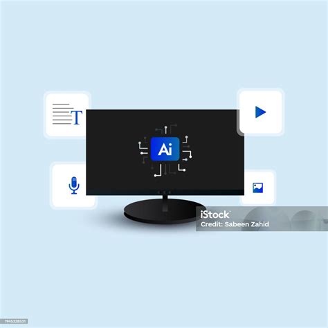 인공 지능 소셜 미디어를 위한 Ai 콘텐츠 생성 개념 게시물입니다 인공 지능과 창의성 개념 챗봇 이미지 생성 음악 제작 컴퓨터 주변의 비디오 제작 아이콘이 있는 Ai 생성