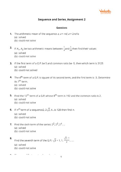 SOLUTION Sequence And Series Assignment Studypool