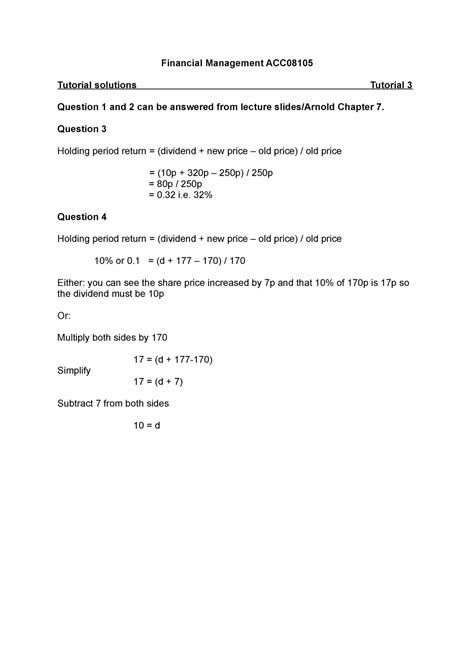 Tutorial 3 Solution Financial Management Acc Tutorial Solutions