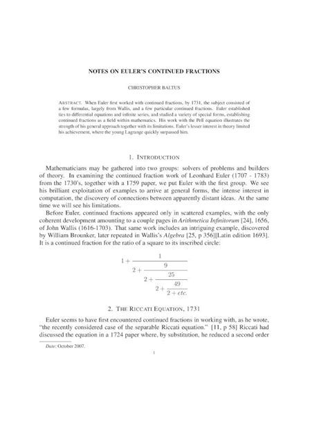Pdf Notes On Eulers Continued Fractions Dokumen Tips