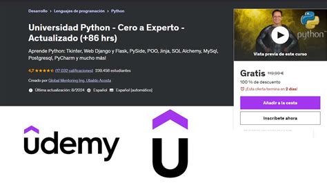 Curso Universidad Python Cero A Experto De 86 Horas Gratis En Udemy Con Este Cupón Descuento