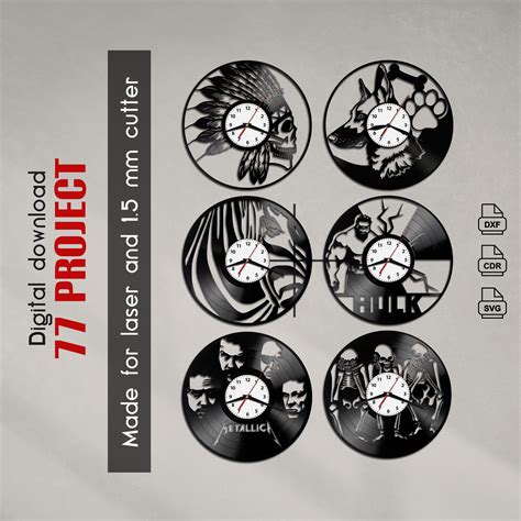 Vinyl Clock Dogital Projects Ddr Dxf Svg Vinyl Clock File Cnc Cutter Vinyl Record Wall Clock