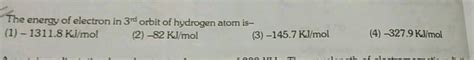 The Energy Of Electron In 3rd Orbit Of Hydrogen Atom Is 1 1311 8