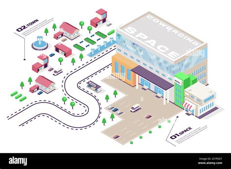 Coworking Space Concept 3d Isometric Web Infographic Workflow Process Infrastructure Map With
