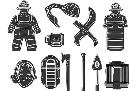 Firefighter Icons Set Monochrome Premium Ai Generated Vector
