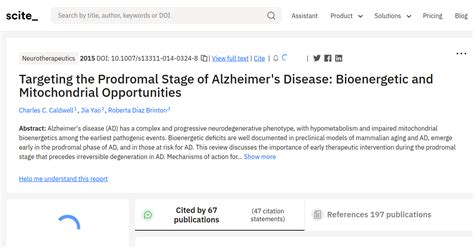 Targeting The Prodromal Stage Of Alzheimers Disease Bioenergetic And