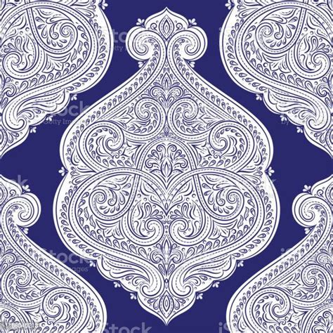 흰색과 파란색 터키어 꽃 매끄러운 패턴입니다 빈티지 벡터 배경 템플릿 고급 번성 요소 직물 초대장 벽지 장식 포장 또는 원하는