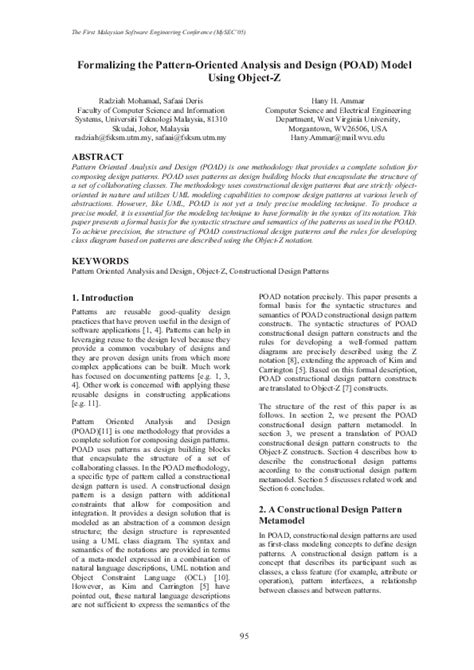 Pdf Formalizing The Pattern Oriented Analysis And Design Poad Model Using Object Z