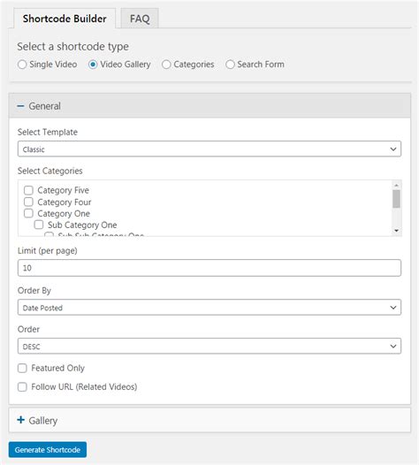Displaying Video Gallery Shortcode Plugins360