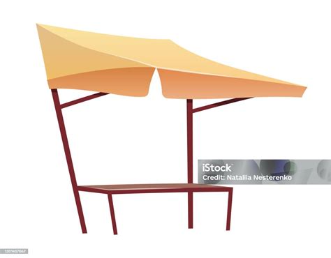 야외 시장 차양 만화 벡터 일러스트 빈 거리 시장 포장 마차 카운터 플랫 색상 개체 빈 박람회 수크 텐트 캐노피 흰색 배경에 고립 된 상업 장비 0명에 대한 스톡 벡터 아트