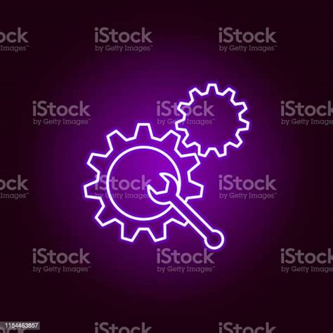 네온 스타일의 기어 설정 렌치 개요 아이콘 네온 스타일 아이콘에 자동차 수리 그림의 요소입니다 기호와 기호는 웹 로고 모바일 앱 Ui Ux에 사용할 수 있습니다 검은색에