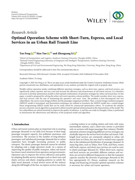 Optimal Operation Scheme With Short Turn Express And Local Services In An Urban Rail Transit
