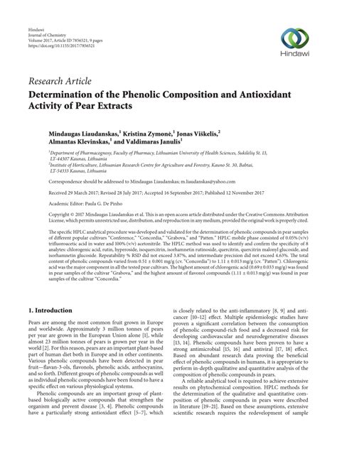 Pdf Determination Of The Phenolic Composition And Antioxidant