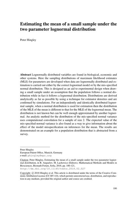 Pdf Estimating The Mean Of A Small Sample Under The Two Parameter Lognormal Distribution