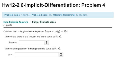Solved Hw12 2 6 Implicit Differentiation Problem 4 Problem Chegg Com
