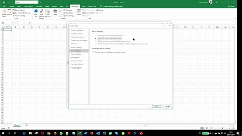 Excel Vba Macro Security Settings Youtube