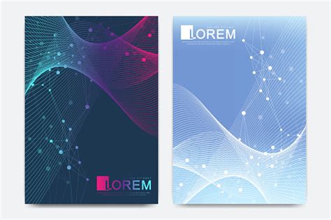 브로셔 전단 전단지 커버 및 A4 크기의 카탈로그에 대 한 최신 벡터 템플릿입니다 Dna 나선 Dna 가닥 분자 또는 원자 뉴런 과학 또는 의료 배경에 대 한 추상 구조 0