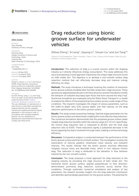 Pdf Drag Reduction Using Bionic Groove Surface For Underwater Vehicles