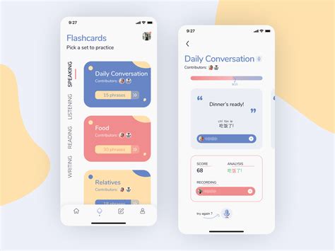 language learning app ui design with daily conversation options